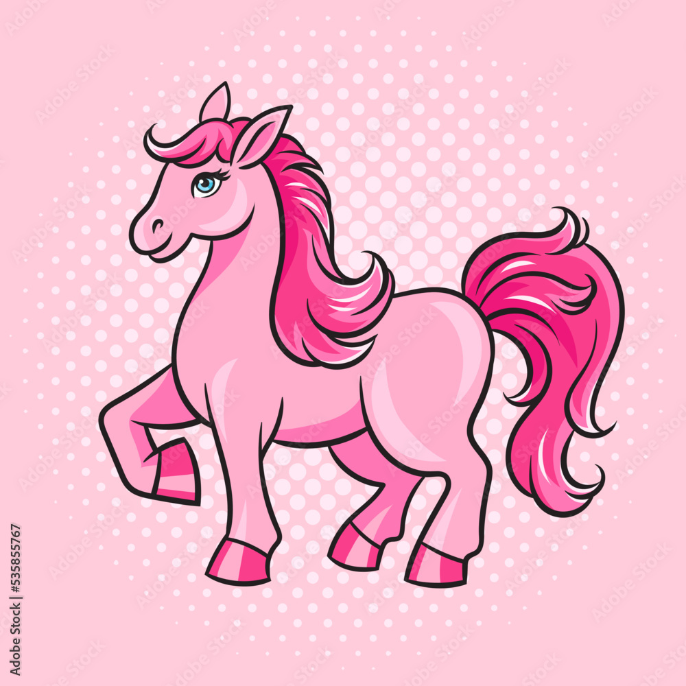pink pony cartoon little cute horse pinup pop art retro vector ...