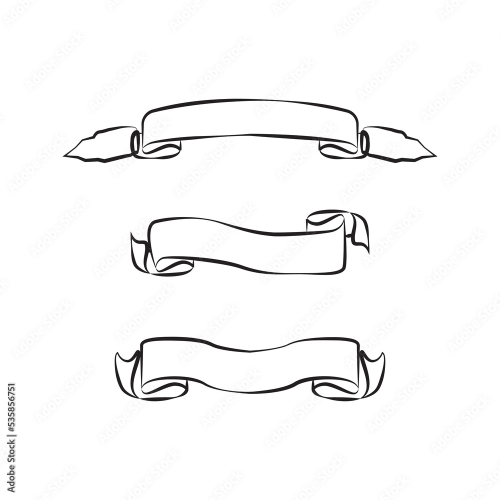 Clipart ribbon banner decoration outline drawing design isolated Stock ...