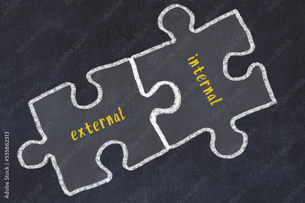 Chalk drawing of two puzzles with words external and internal Stock ...