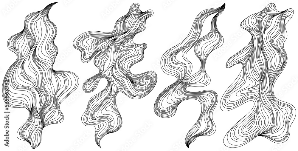 Set of abstract shapes. Hand drawn png illustrations. Ink painting ...