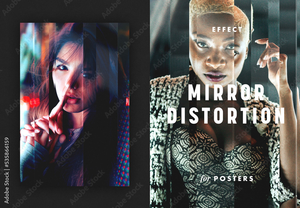 Mirror Distortion Poster Photo Effect Mockup Stock Template | Adobe Stock