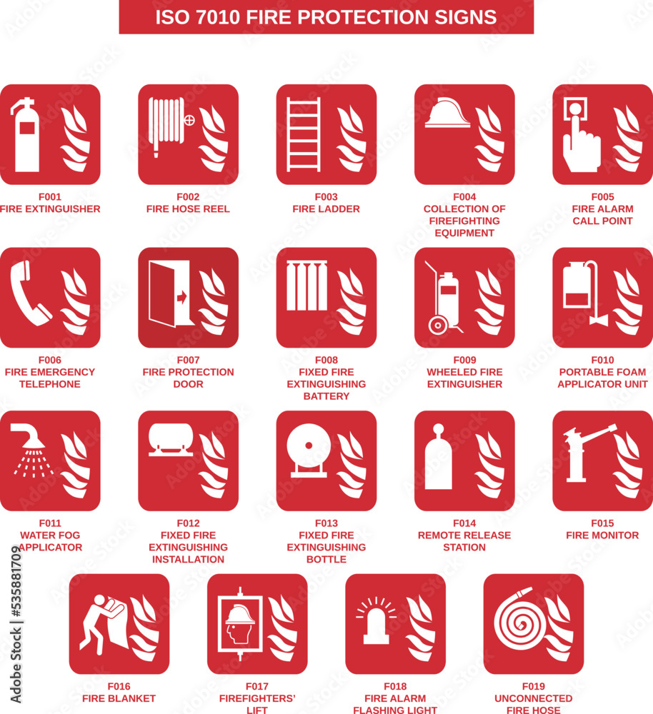 set of iso 7010 fire protection signs on white background Stock Vector ...