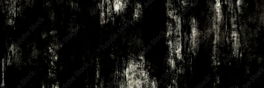 Dark horror grunge blackboard wall panoramic banner. Dust overlay ...