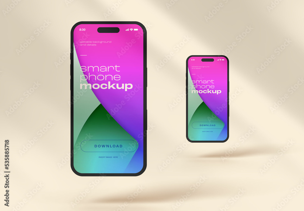 Floating Smartphone Mockup with Colorful UI Design on Soft Beige ...