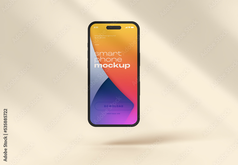 Floating Smartphone Mockup with Vibrant Screen Colors and Minimal Beige ...