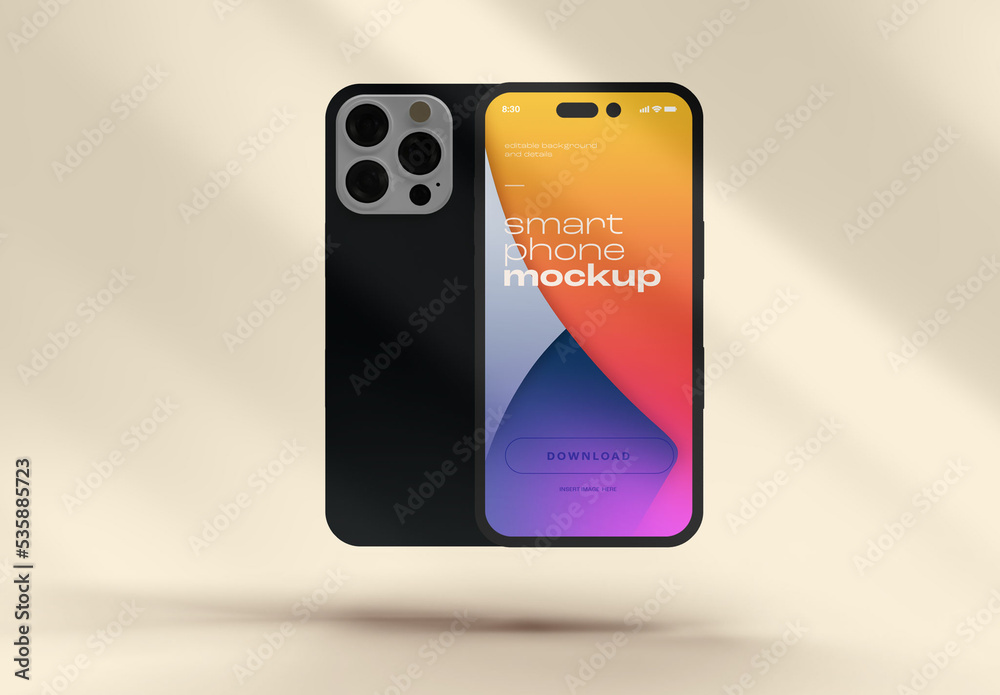 Realistic Smartphone and Camera Lens Mockup on Beige Background for App ...