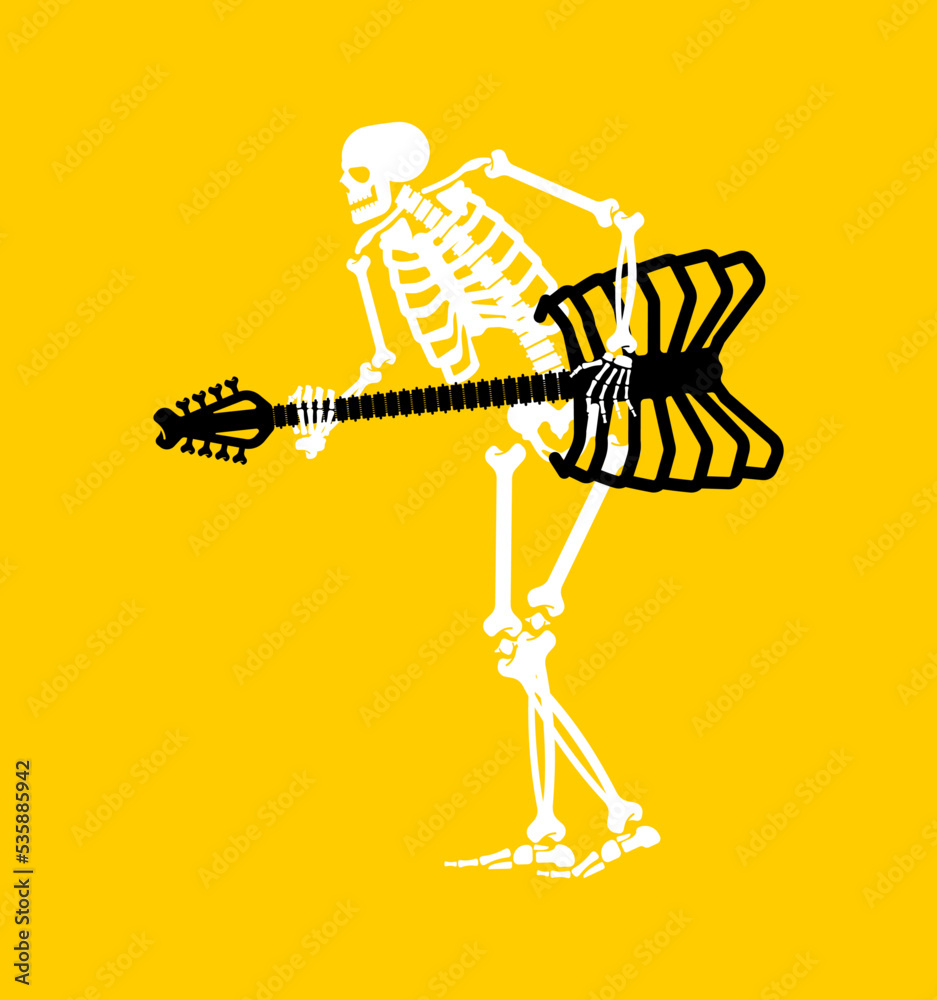 Skeleton with guitar. Skeleton musician. Electric guitar and dead man ...