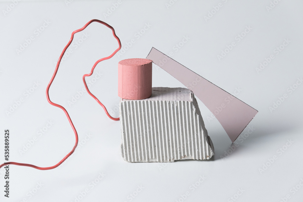 Horizontal studio shot of modern still life installation various ...