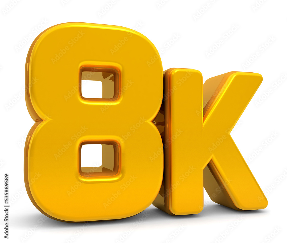 Golden 8K isolated on white background. 8k 3d. Thank you for 8k ...