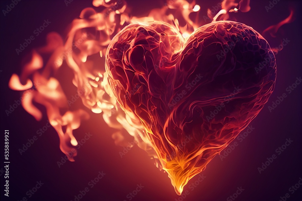 Stunning burning heart shape, love or passion concept image. Ai ...