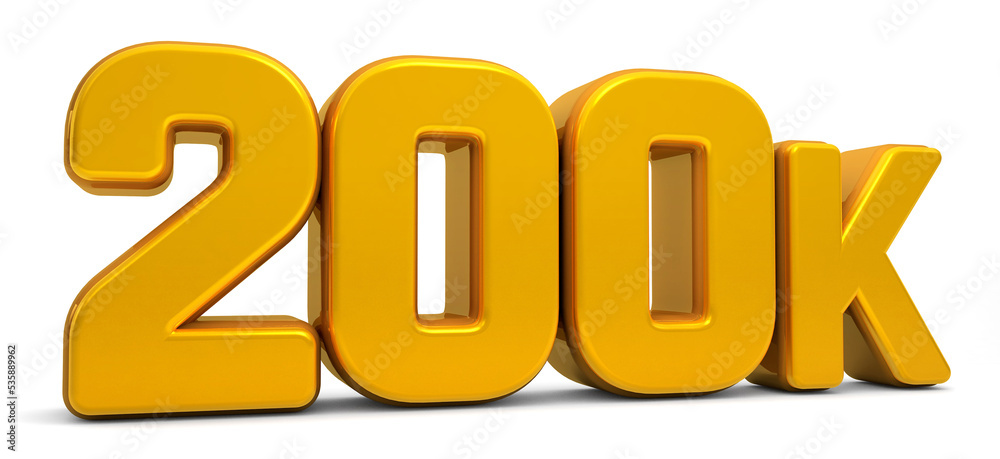 Golden 200K isolated on white background. 200k 3d. Thank you for 200k ...