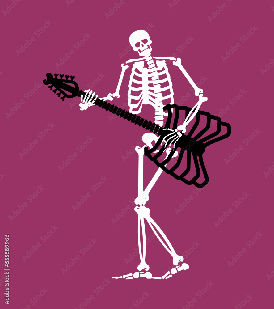 Skeleton with guitar. Skeleton musician. Electric guitar and dead man ...