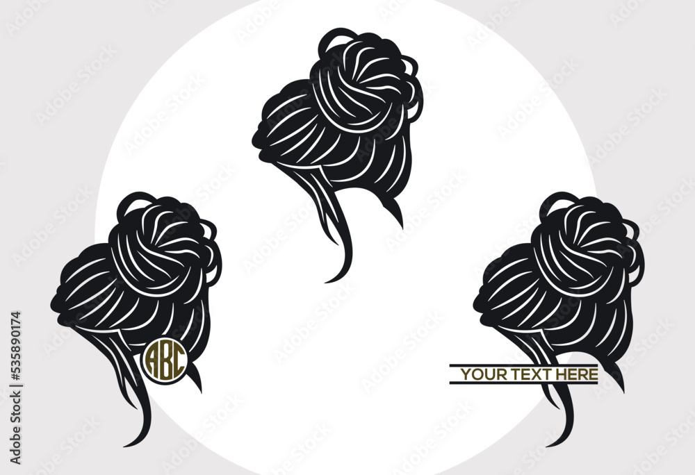 Messy Hair Bun SVG Monogram, Messy Bun Svg, Hair Bun With Sunglasses ...