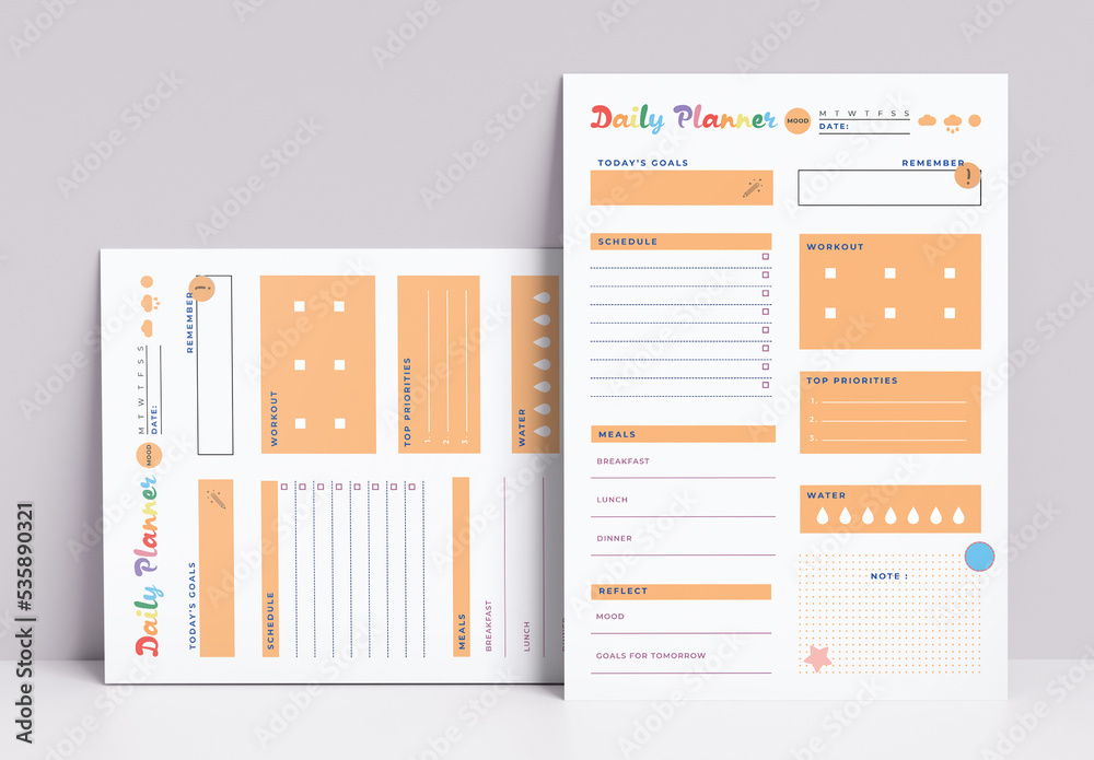 Daily Planner 2023 Layout with Orange Accents Stock Template | Adobe Stock