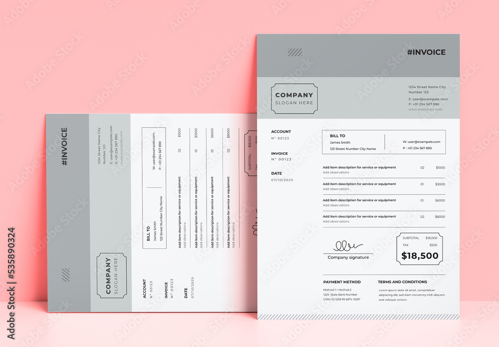 Printable Invoice Layout Stock Template | Adobe Stock