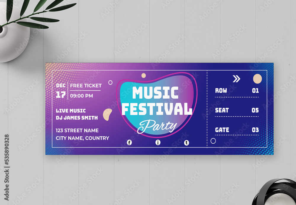 Music Festival Ticket Design Layout Stock Template | Adobe Stock