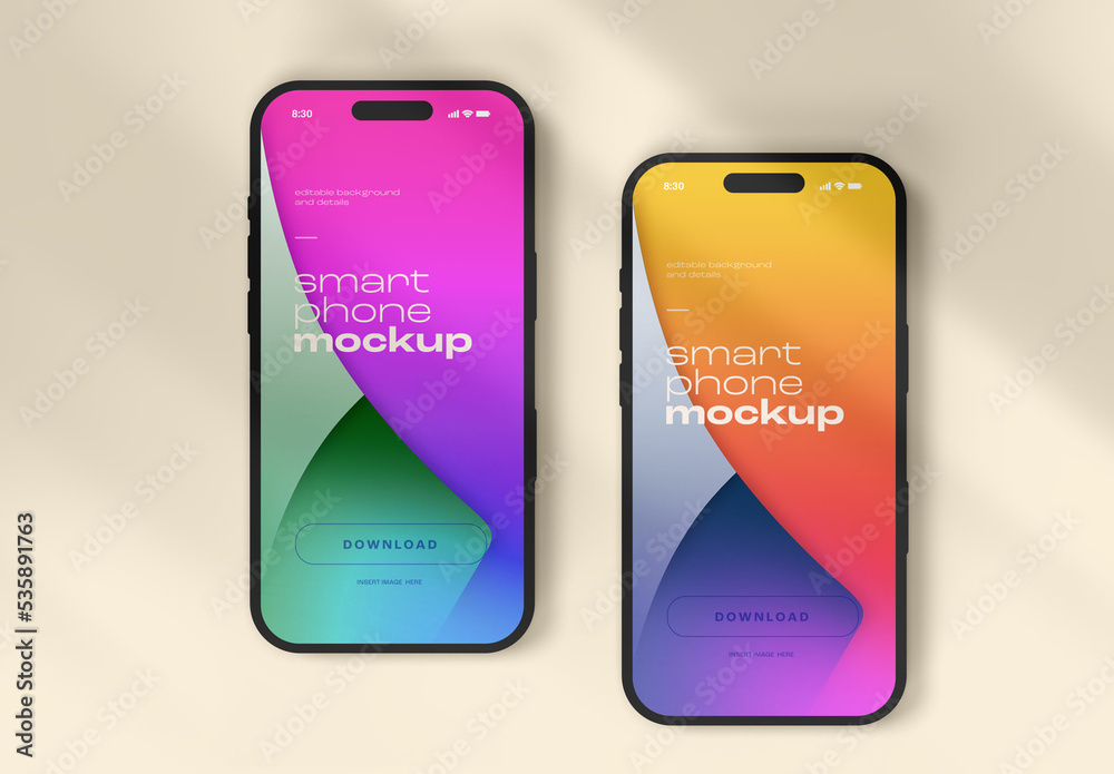 Dual Smartphone Mockup Scene – Two Black Mobile Phones with Colorful ...