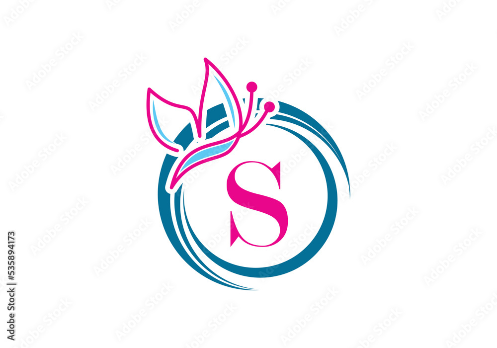Butterfly Logo On Letter S Template. Initial Butterfly Sign Concept ...