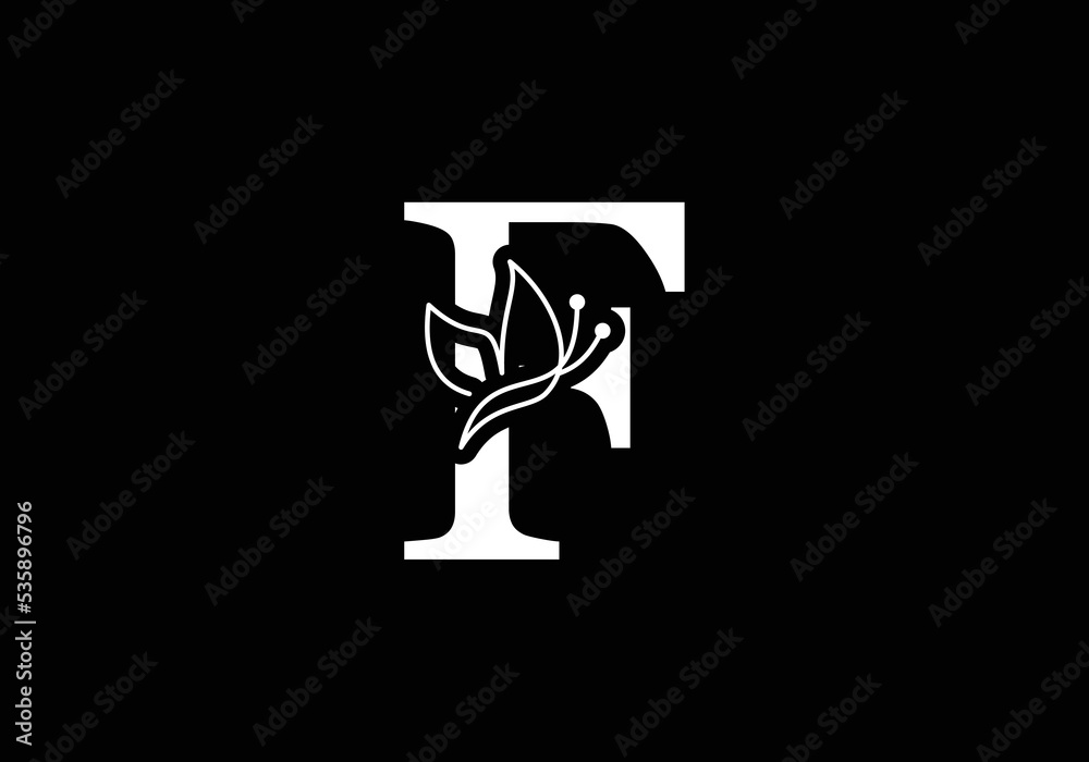Initial F Letter alphabet with Butterfly Logo. Black and white ...