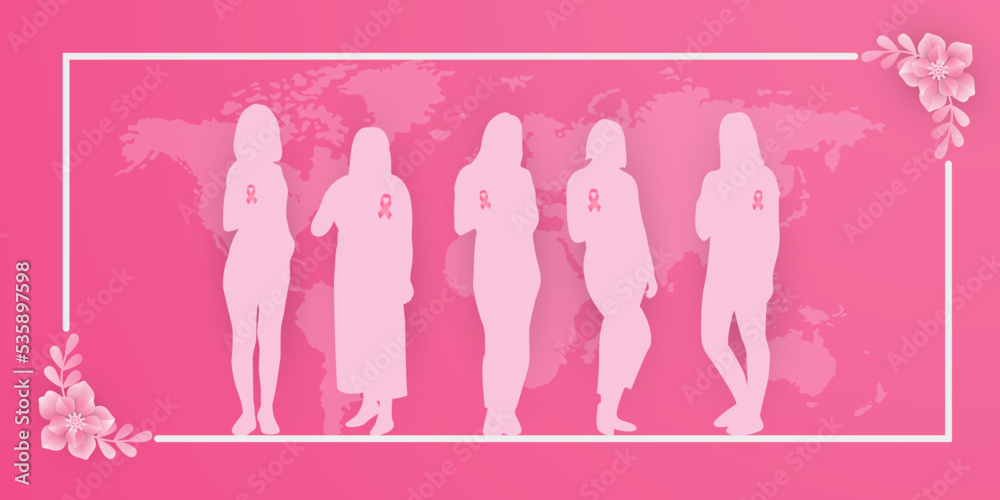 Breast Cancer Awareness Month web template greeting illustration.with ...