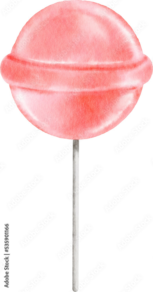 Pink lollipop candy. Realistic art. Hand draw painted watercolor ...