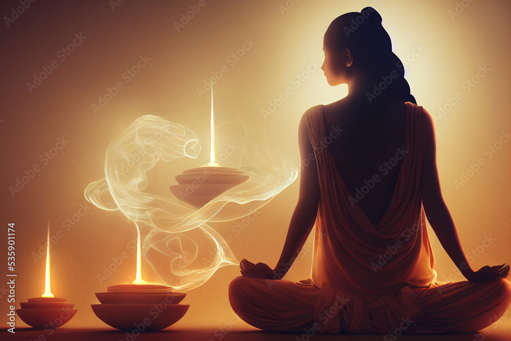 beautiful goddess meditating chakra symbols spirituality Stock ...