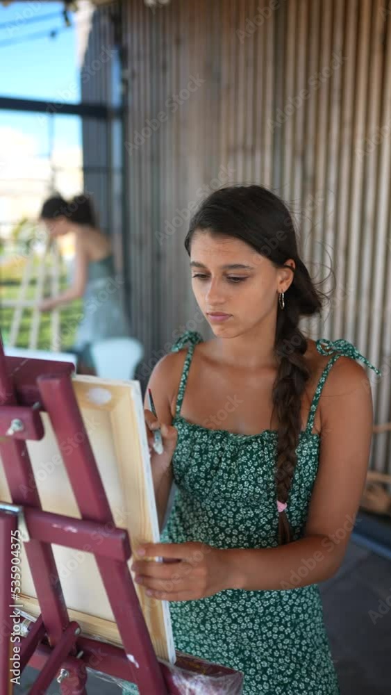 Woman drawing her picture on canvas with oil colors Stock Video | Adobe ...