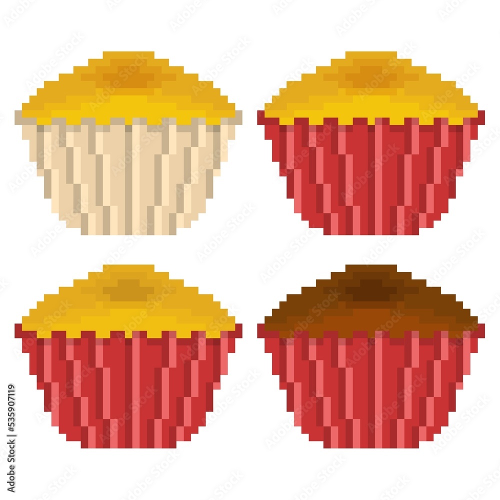 Set of cupcakes pixel art icons illustration concept food Stock ...