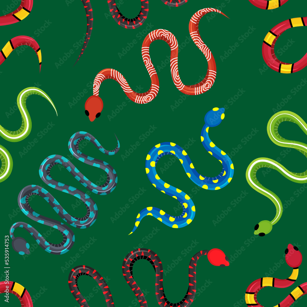 Dangerous exotic snakes pattern. Colored snakes background. Tropical ...