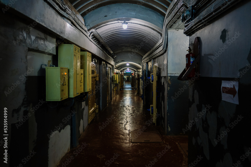 Tunnel of Soviet bunker, command post echo of Cold War Stock Photo ...
