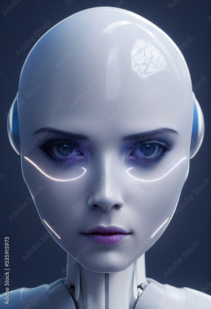 Portrait of a futuristic female robot. An artistic abstract cyberpunk ...