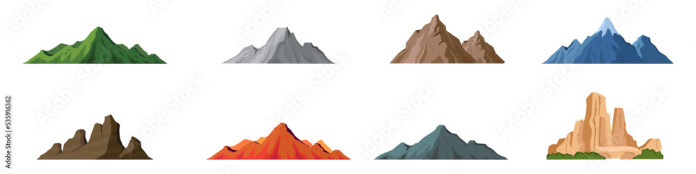 Conjunto de montañas. Roca, montaña, colina, llanura. Concepto de ...