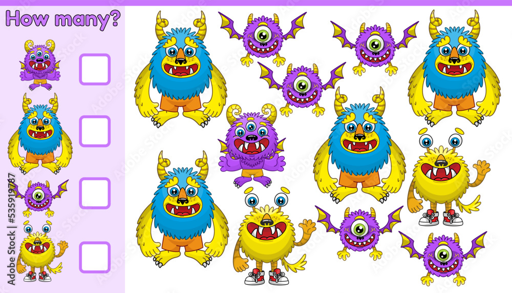 Counting game for preschool children. Educational math game. How many ...