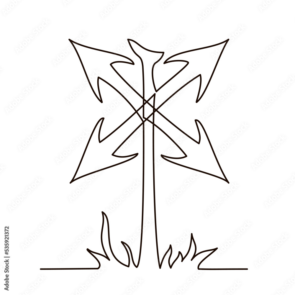 Rail Road Crossing Sign Continuous Line Drawing with grass One Line ...