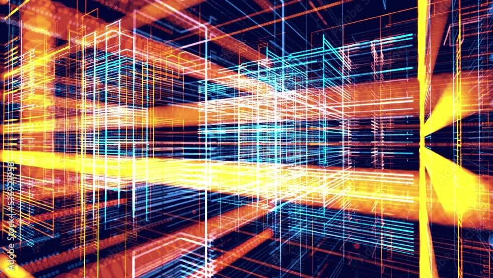 vj loop abstract sci-fi bg glow particles form lines, colomns structure ...