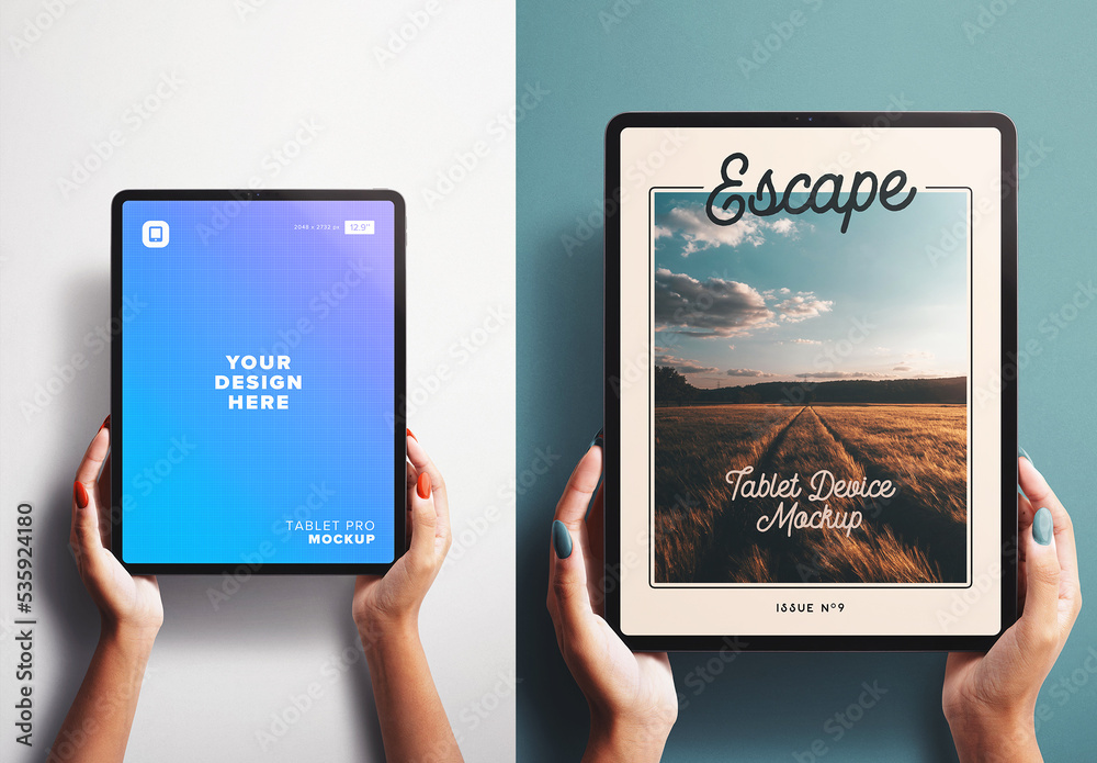 Hands Displaying Vertical iPad Pro Stock Template | Adobe Stock