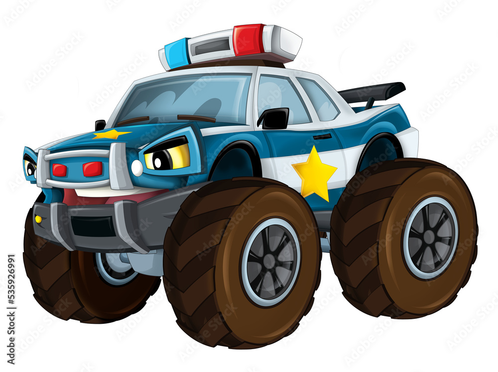 Cartoon police car looking like monster truck - isolated - illustration ...