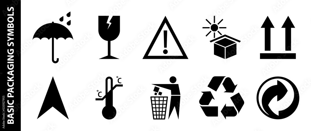 Set of basic packing symbol isolated on white background. Flat design ...