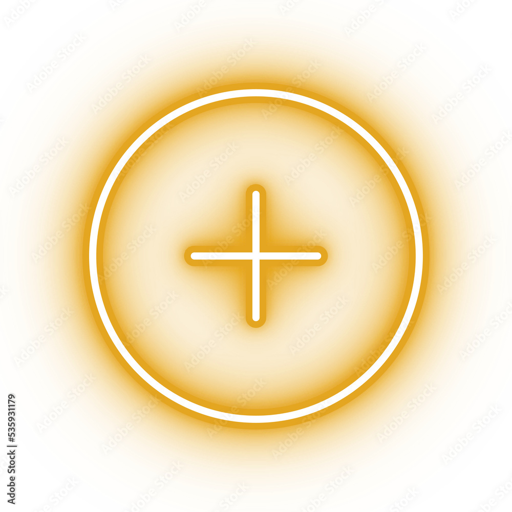 Neon yellow plus icon, glowing add button icon on transparent ...