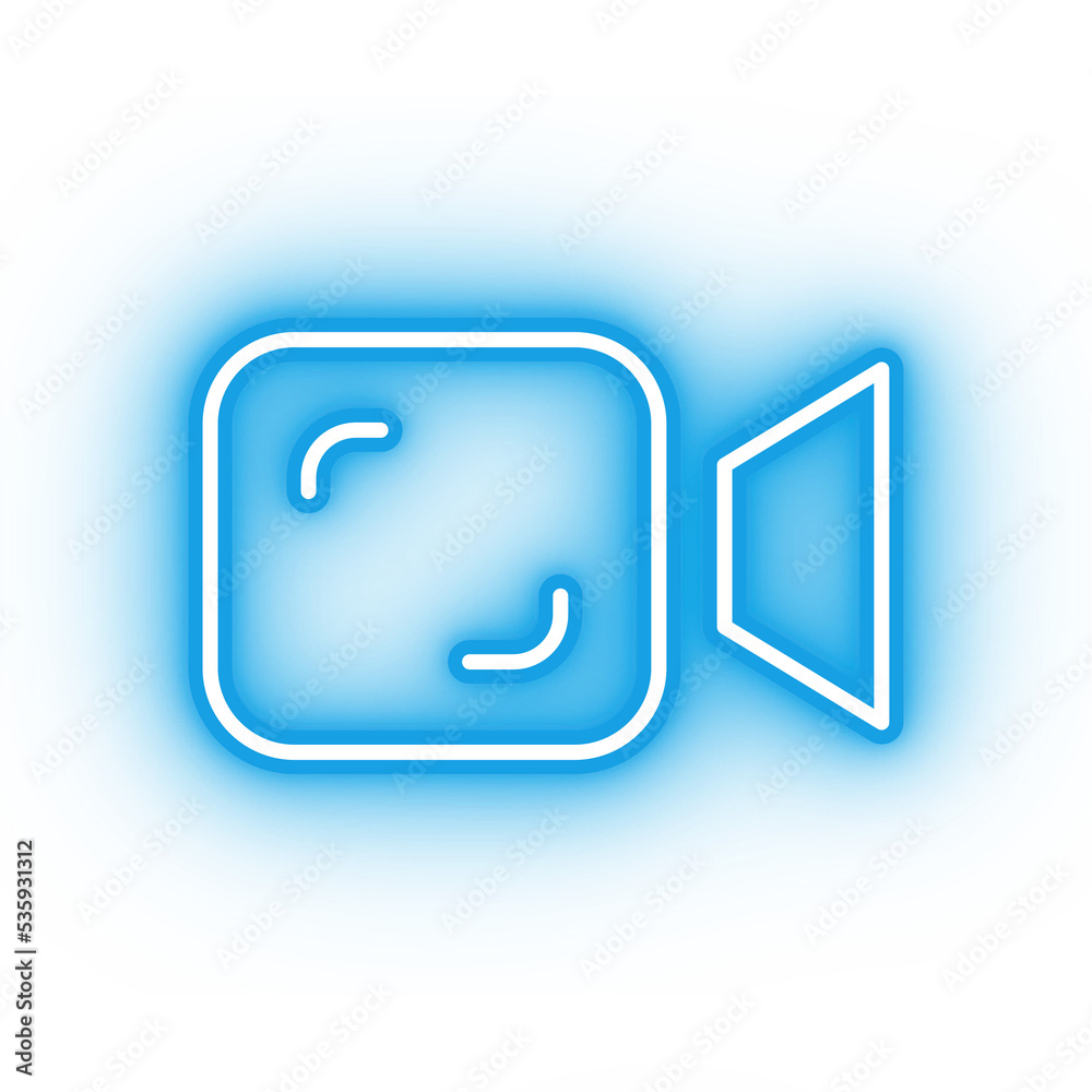 Neon blue video icon, glowing camera icon on transparent background ...