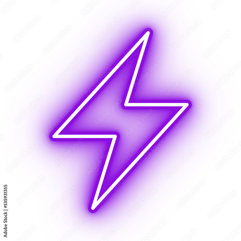 Neon purple lightning icon, glowing energy icon on transparent ...