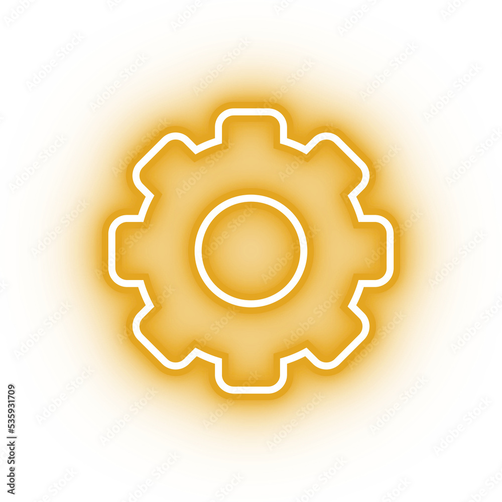 Neon yellow gear cog icon, glowing settings icon on transparent ...