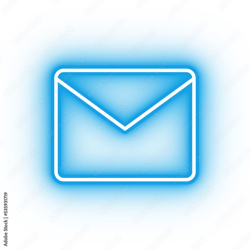 Neon blue envelope icon, glowing mail icon on transparent background ...