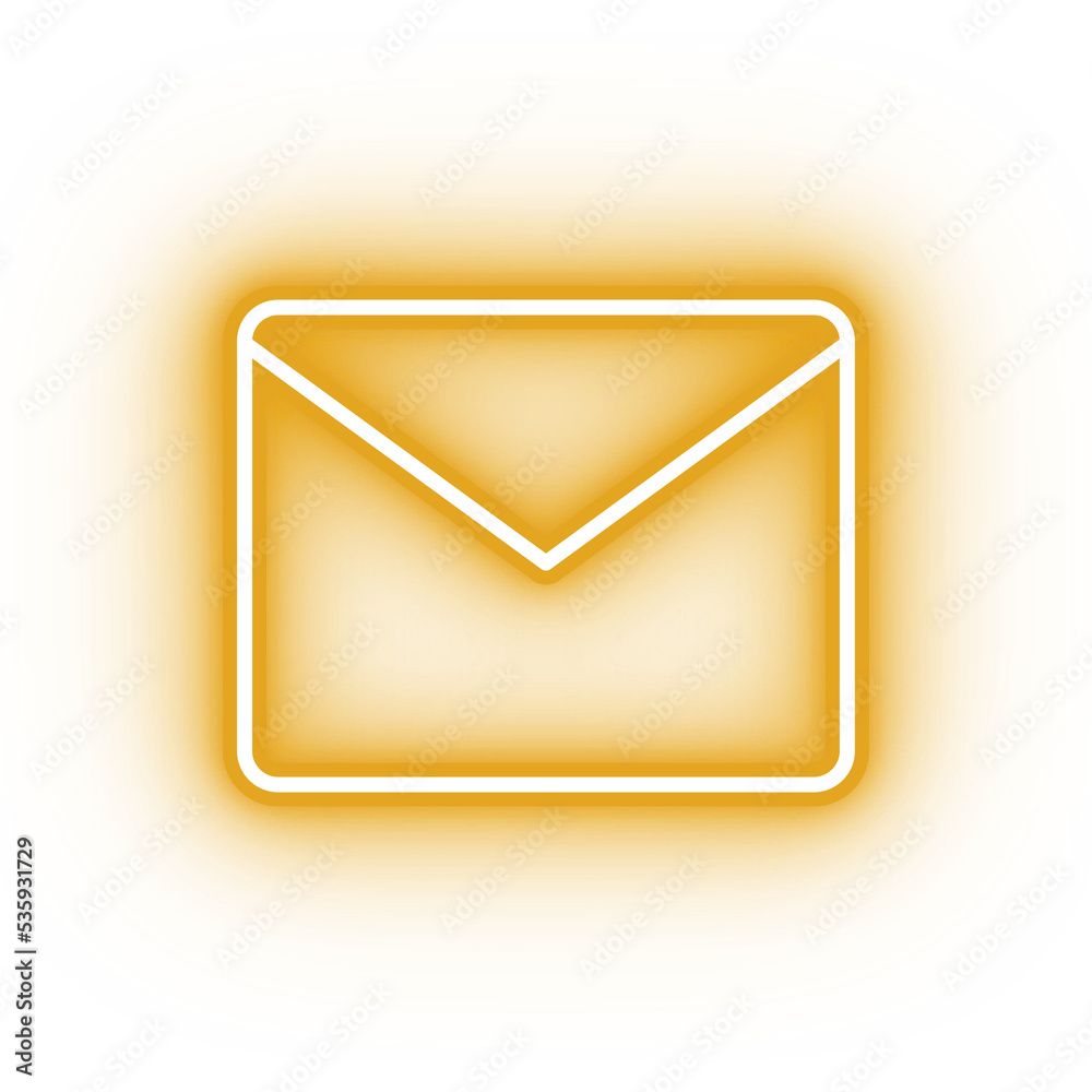 Neon yellow envelope icon, glowing mail icon on transparent background ...