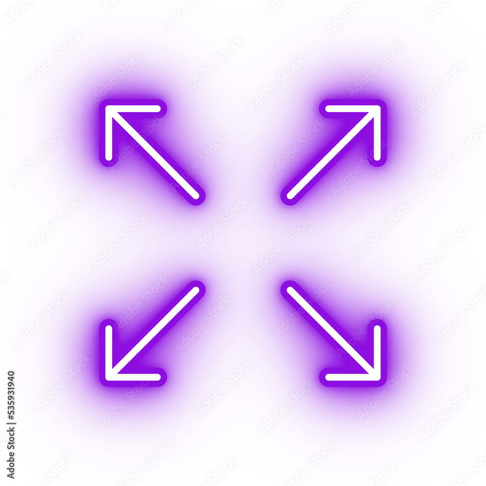 Neon purple expand icon, glowing zoom icon on transparent background ...