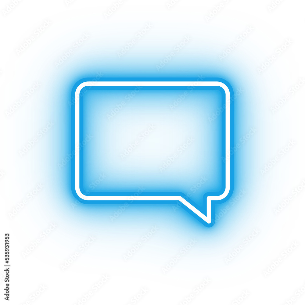 Neon blue speech bubble icon, glowing message icon on transparent ...