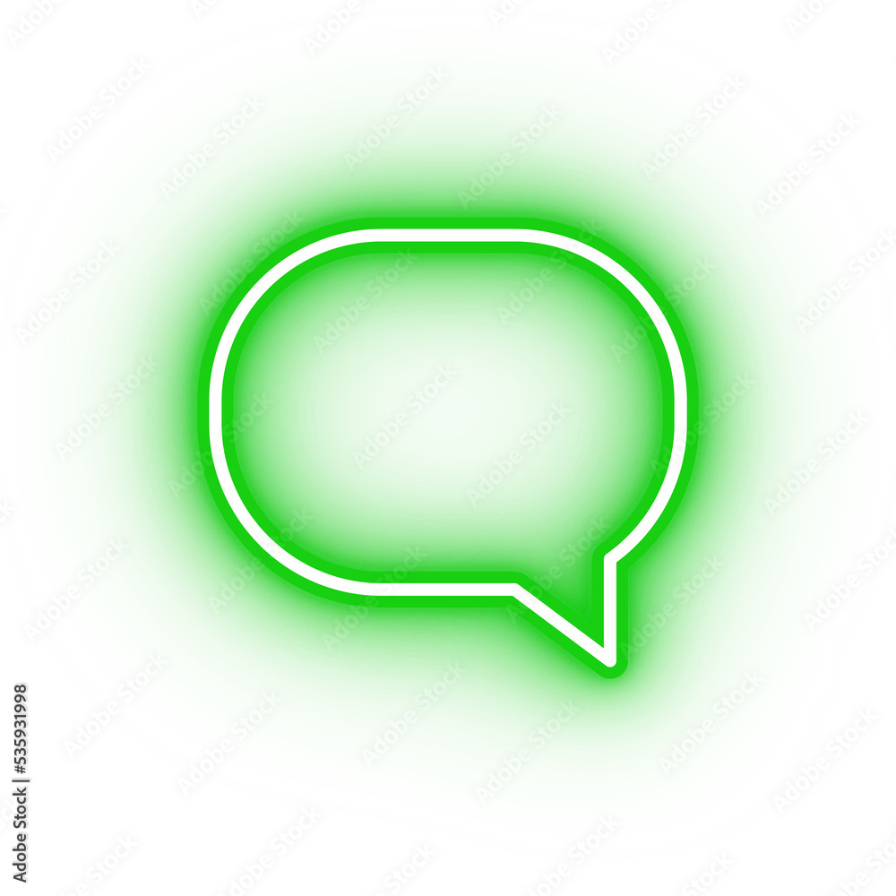 Neon green speech bubble icon, glowing speak icon on transparent ...