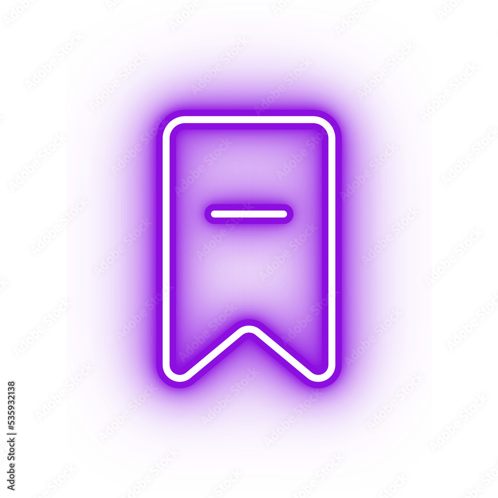 Neon purple bookmark icon, glowing remove bookmark icon on transparent ...
