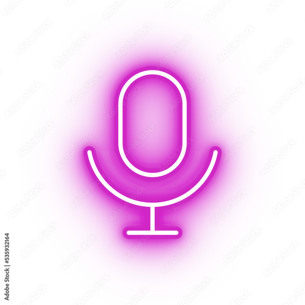 Neon pink microphone icon, glowing mic icon on transparent background ...