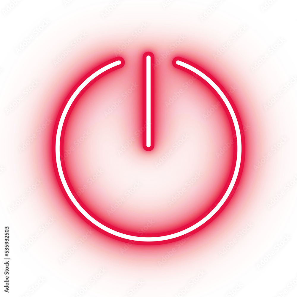 Neon red power icon, glowing power button on transparent background ...